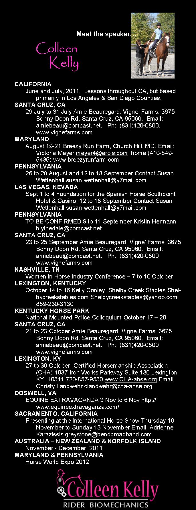 Colleen Kelly Rider Biomechanics Coming Events